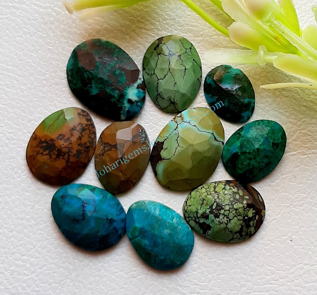 Natural Turquoise Gemstone Rose Cut Slice - Tibetan Turquoise Rose Cut ...