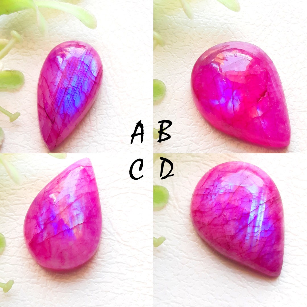 Pink Rainbow Moonstone Cabochon Loose Gemstone , AAA Pink Rainbow ...