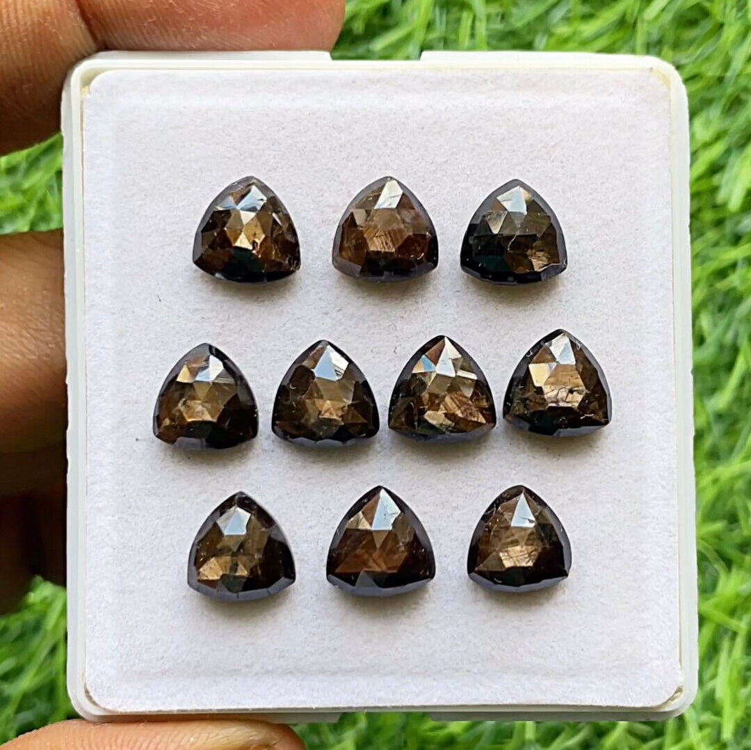 Golden Sapphire Rosecut Trillion Flat Back Gemstone 10 Pcs Lot | Size : 10 MM | AAA+ Golden ...
