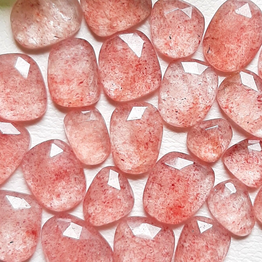 Natural Pink Strawberry Quartz Rose Cut Slice - Strawberry Quartz Flat ...