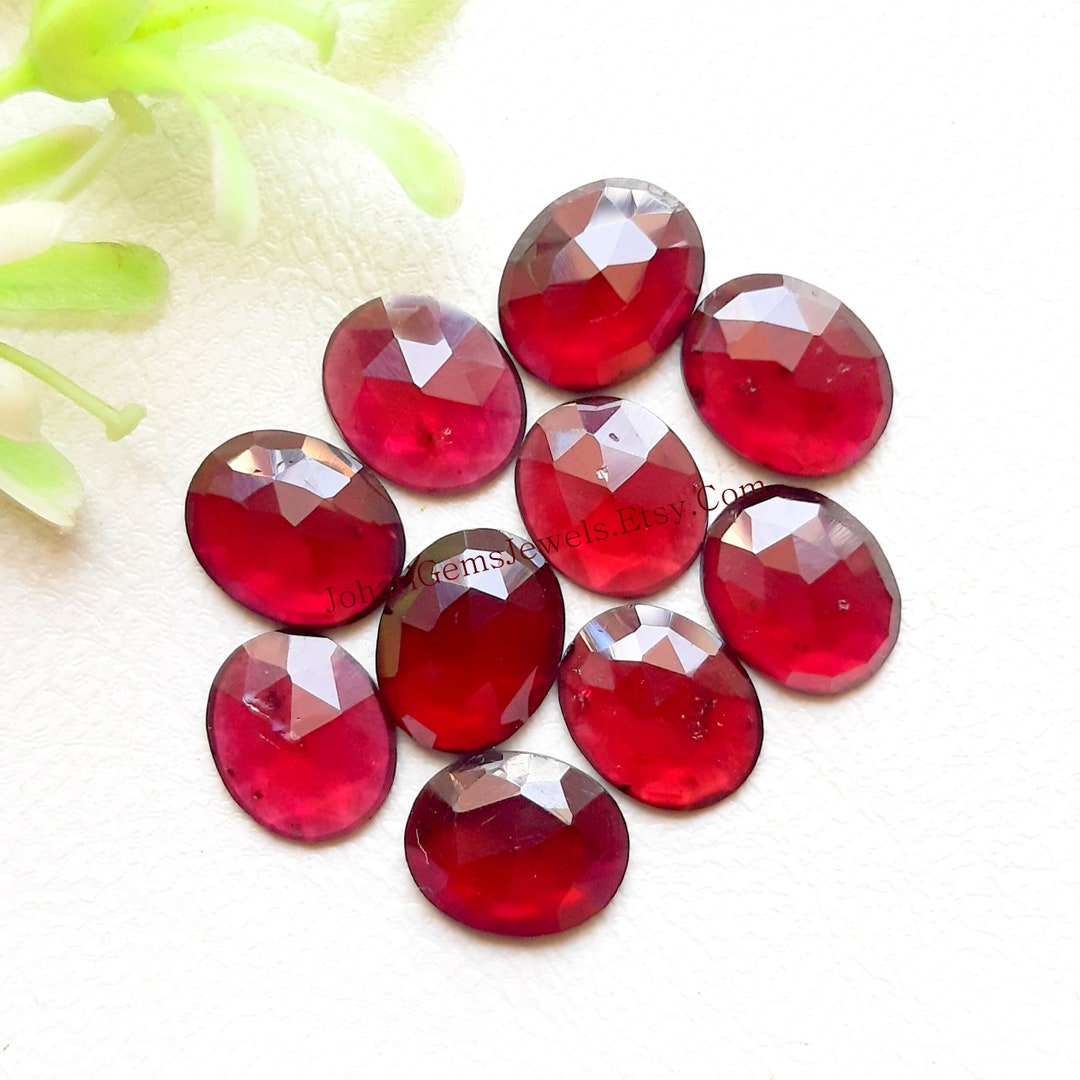 GARNET Rose Cut Oval Shape Gemstone 10 Pieces Lot | Size : 9x11 MM ...