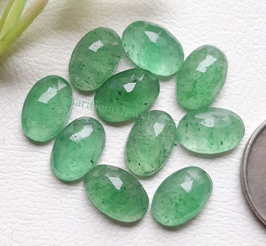 Emerald Green Strawberry Quartz Oval Shape Rose Cut - Green Strawberry ...