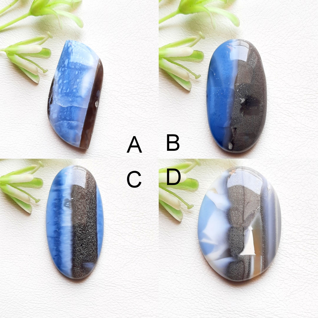 Banded Blue Owyhee Opal Cabochon Loose Gemstone, Natural Blue Owyhee ...