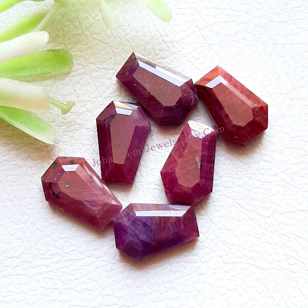 Ruby Coffin Shape Step Cut Gemstone 6 Pieces Lot | Size : 8X12 MM ...