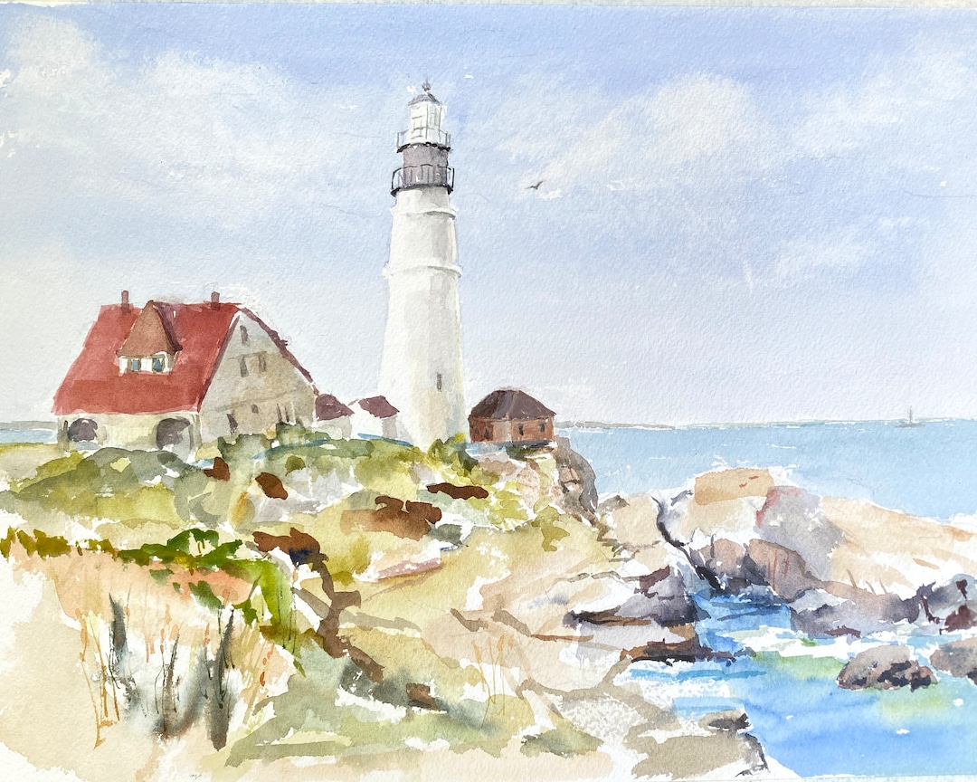 Portland Head Lighthouse, Maine Print of Original Watercolor. 5x7" in ...