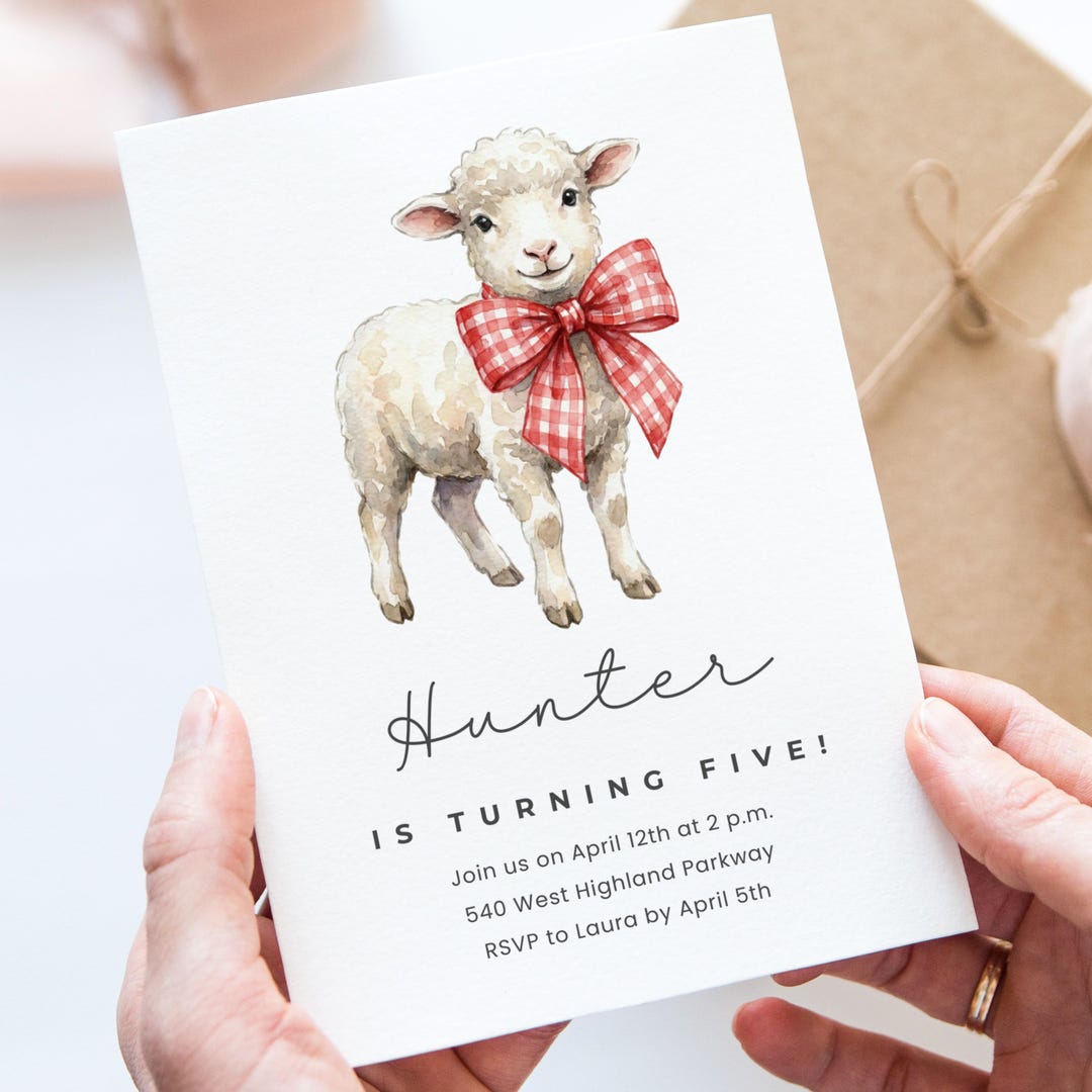 Lamb Birthday Invite Canva Template, Farm Animal Party Invitation, DIY ...