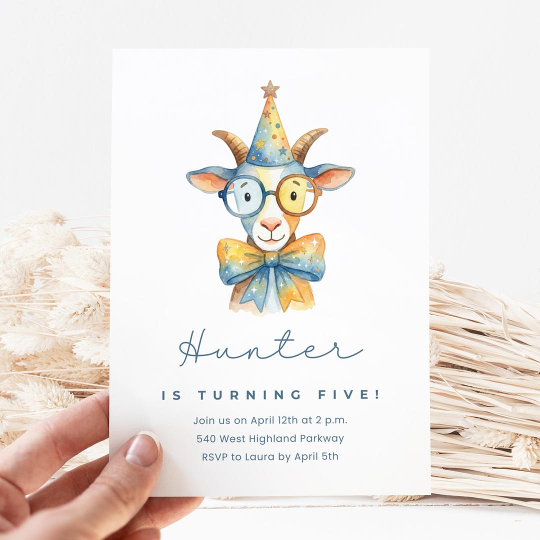 Goat Birthday Invite, Farm Animal Party Canva Template, Kids Birthday ...