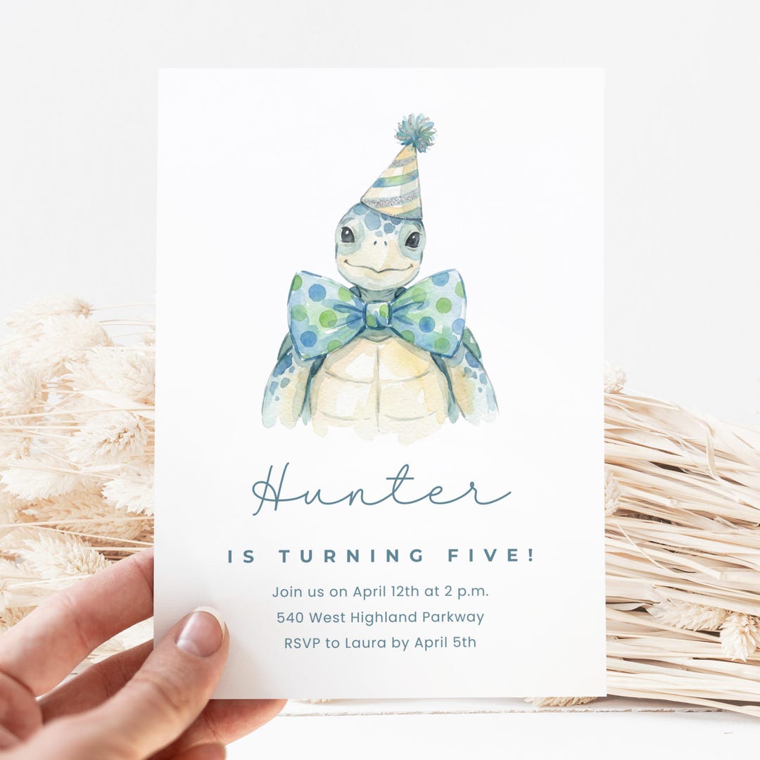 Turtle Birthday Canva Invite Template, Watercolor Sea Turtle Party ...