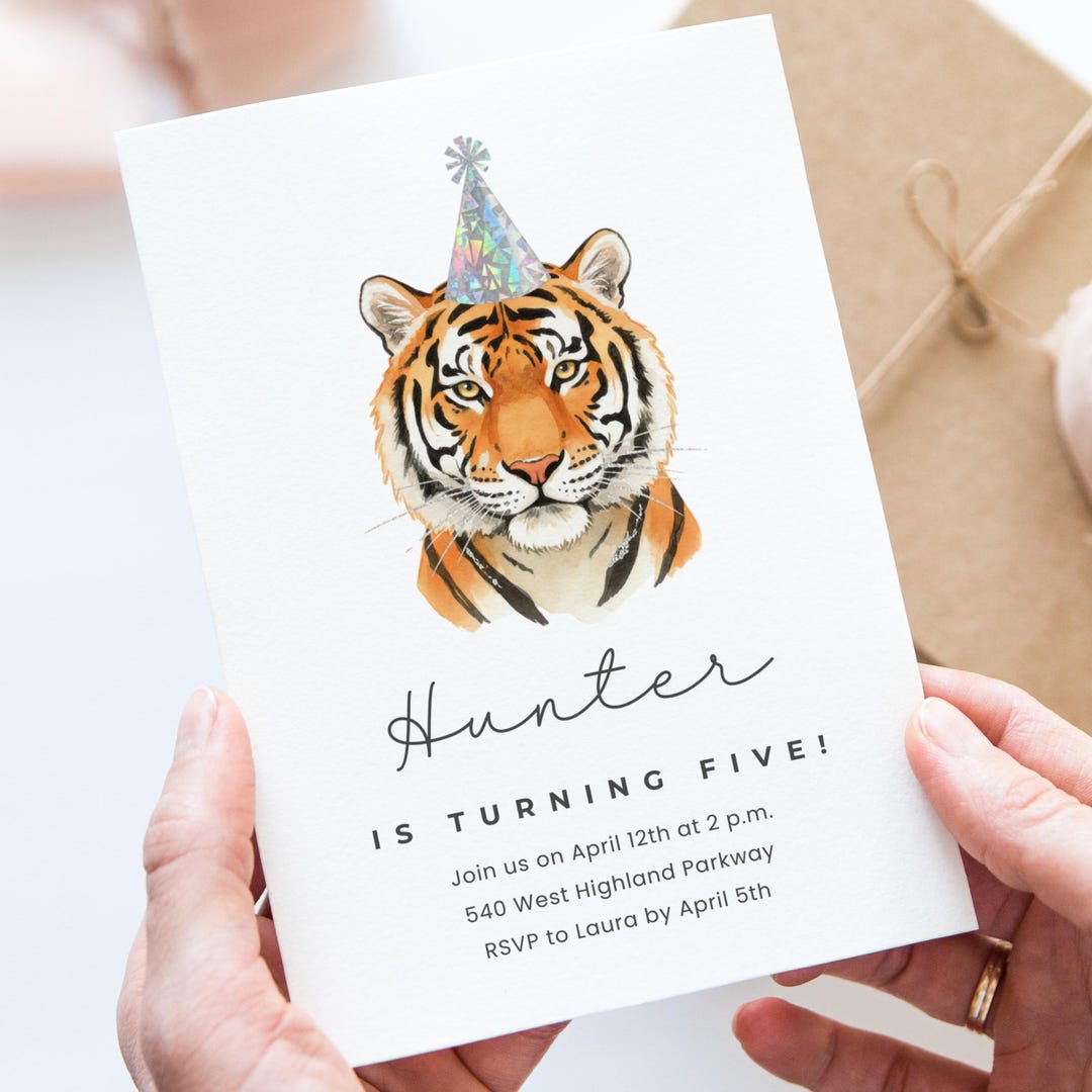 Tiger Birthday Canva Invite Template, Jungle Party Animal Printable ...