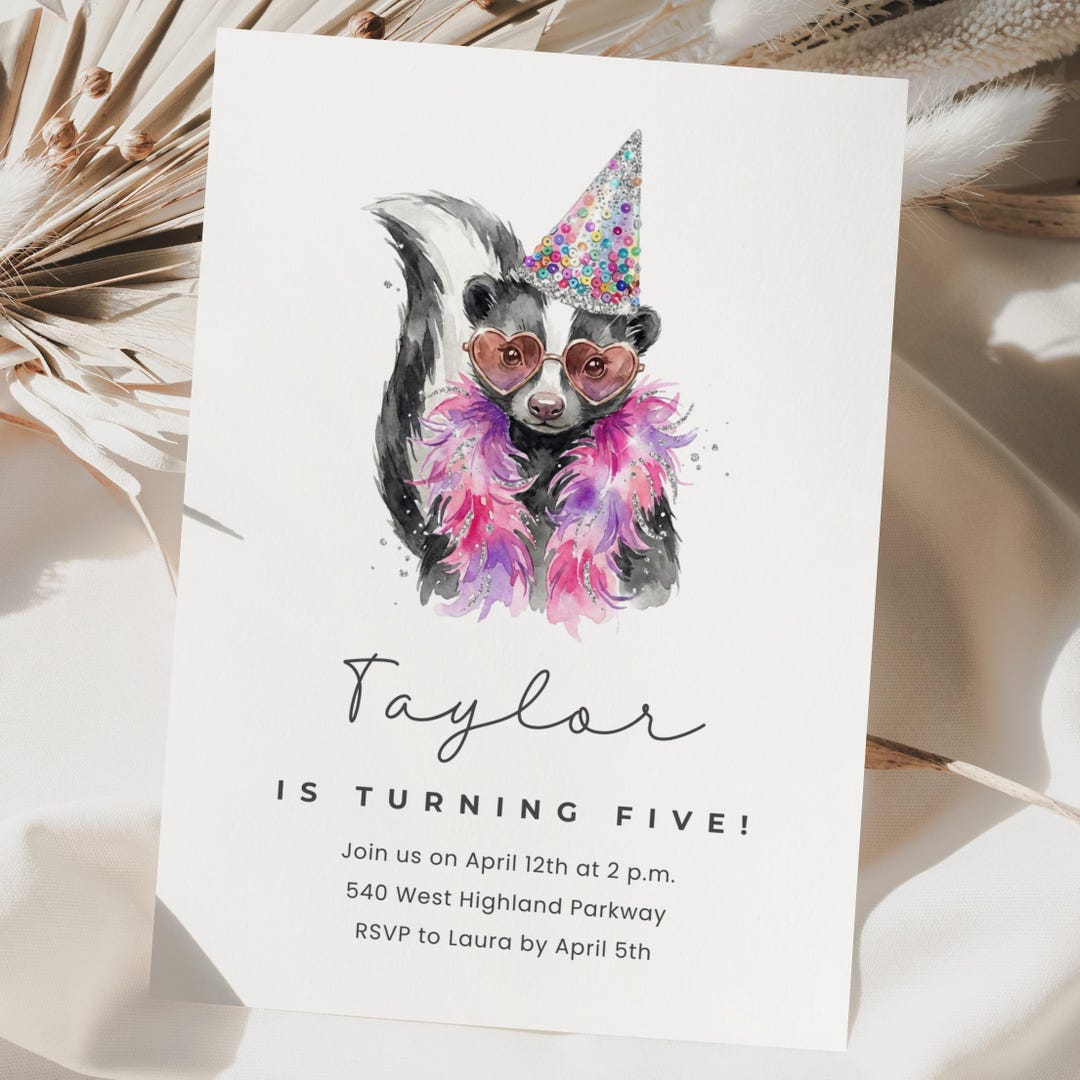 Skunk Party Canva Invite Template, Birthday Invite, Editable Template ...