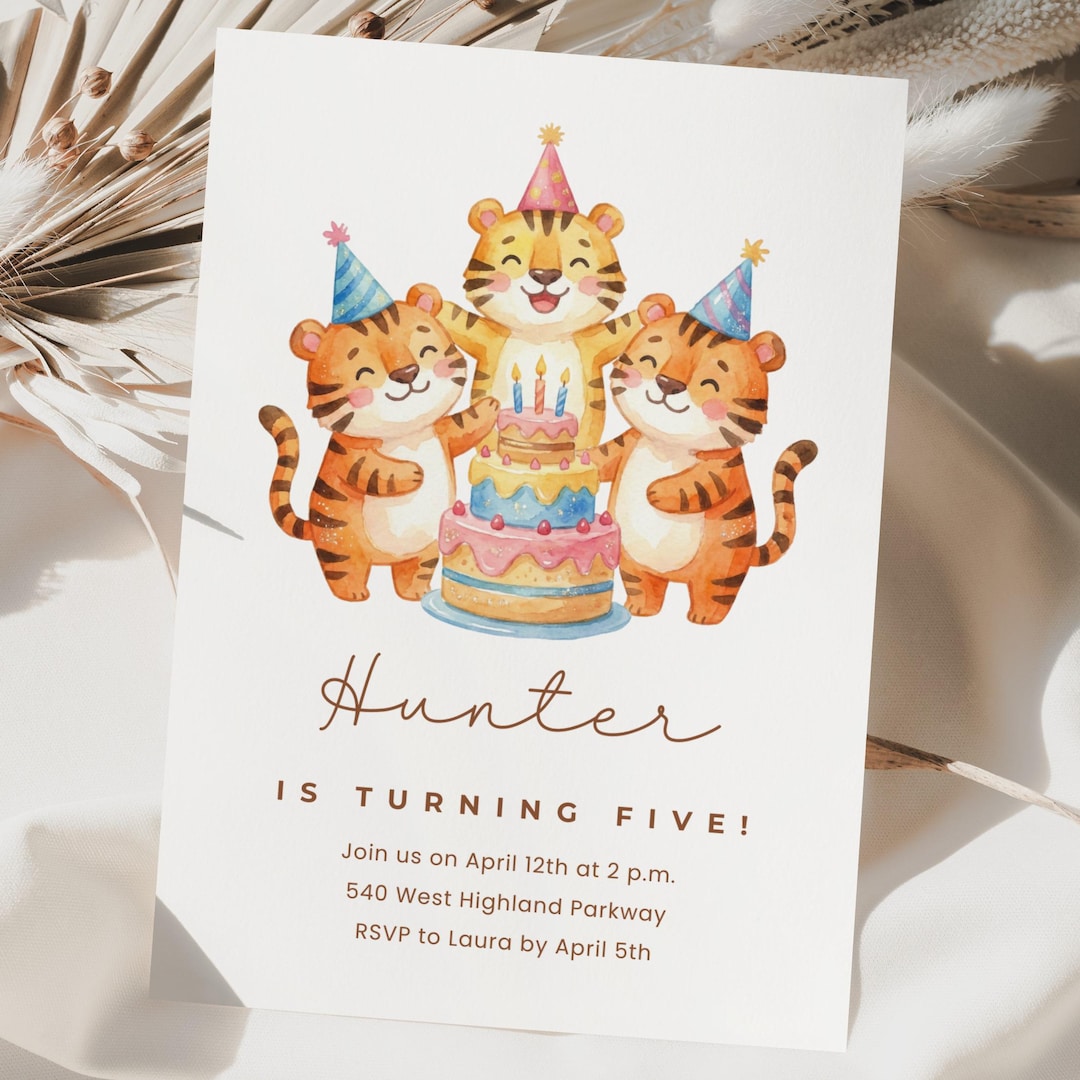 Tiger Birthday Party Invitation, Canva Template, Kids Birthday Invite ...