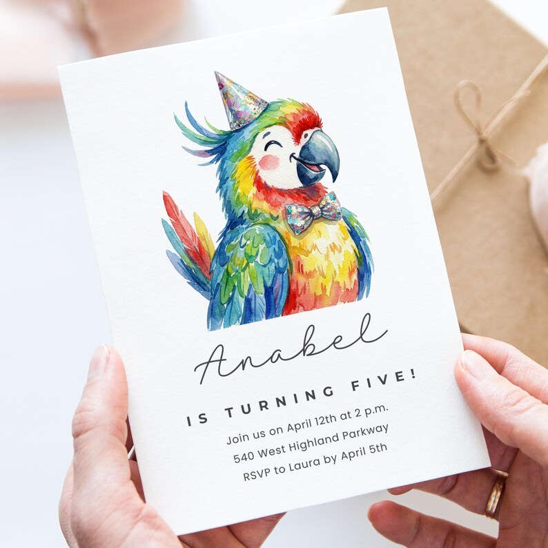 Parrot Birthday Invite Canva Template, Colorful Bird Party - Etsy