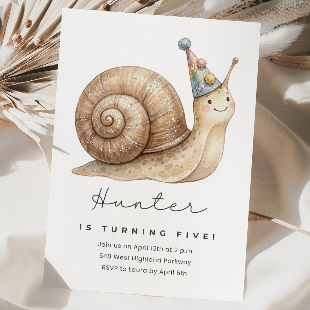 Snail Birthday Party Invitation, Canva Template, Editable Kids Invite ...