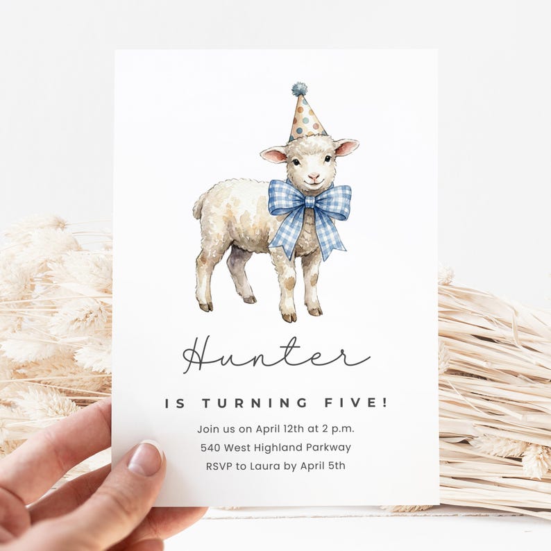 Lamb Birthday Invitation Canva Template, Farm Animal Party Invite ...