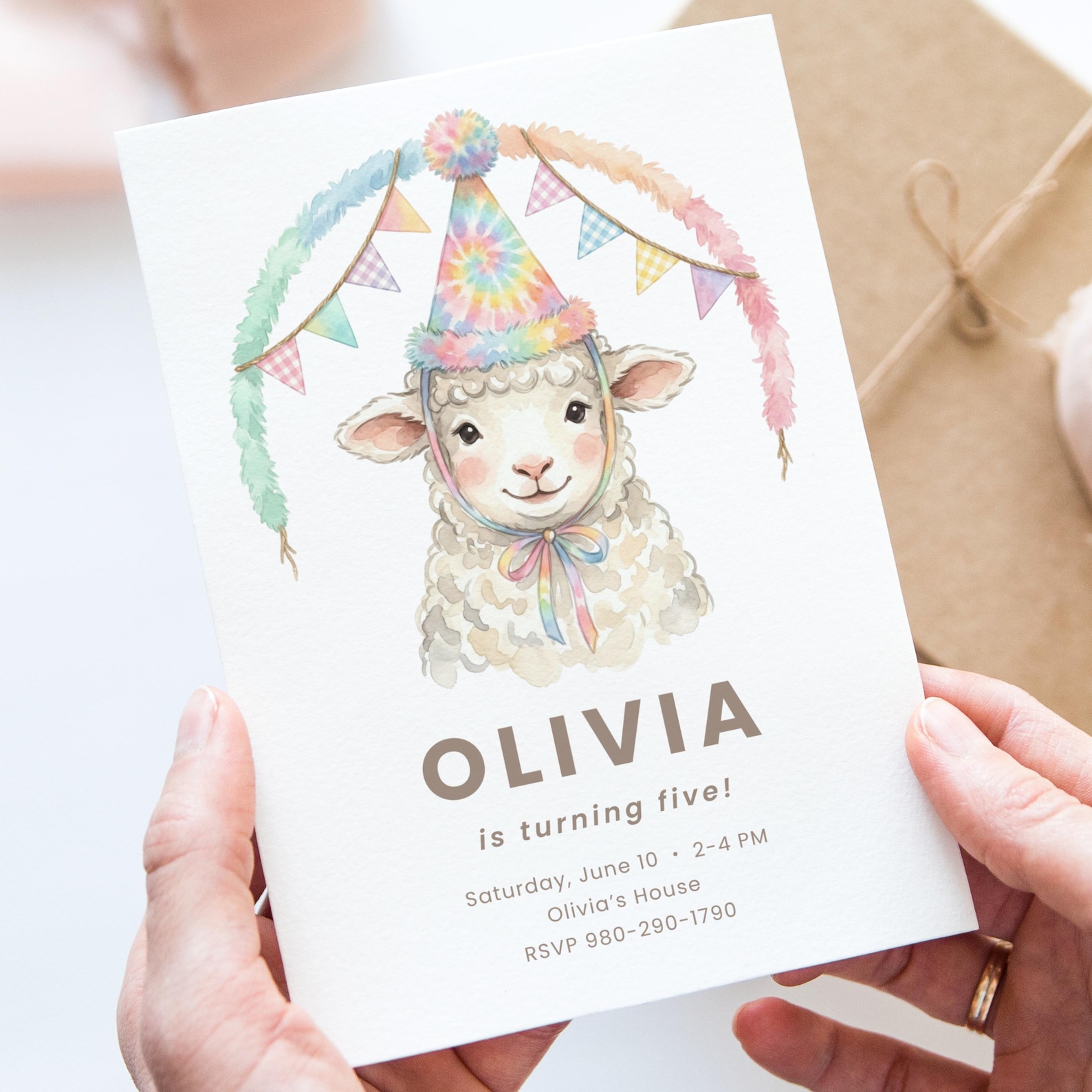 Editable Lamb Birthday Invitation, Watercolor Farm Animal Party Invite ...