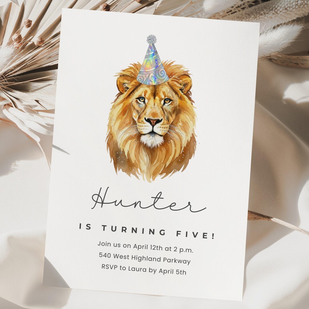 Lion Birthday Invitation Canva Template, Jungle Animal Party Invite ...
