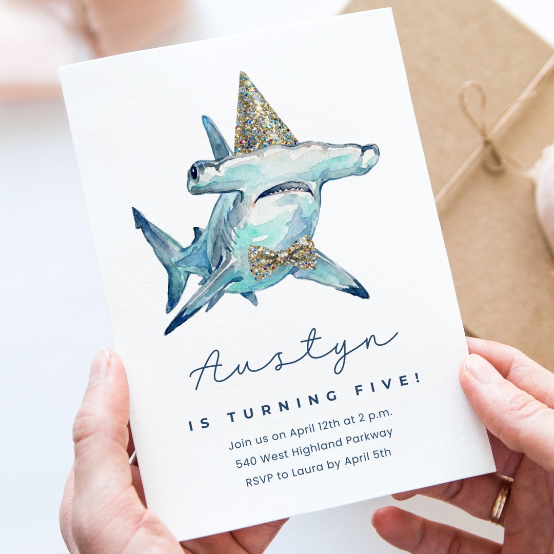 Hammerhead Shark Canva Invite, Kids Birthday Template, Editable Shark ...