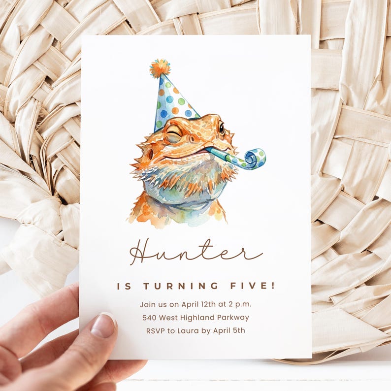 Bearded Dragon Birthday Invitation Canva Template, Reptile Party Invite ...