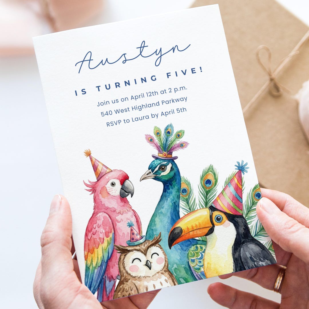 Watercolor Birds Birthday Invitation Template, Canva Editable Invite ...