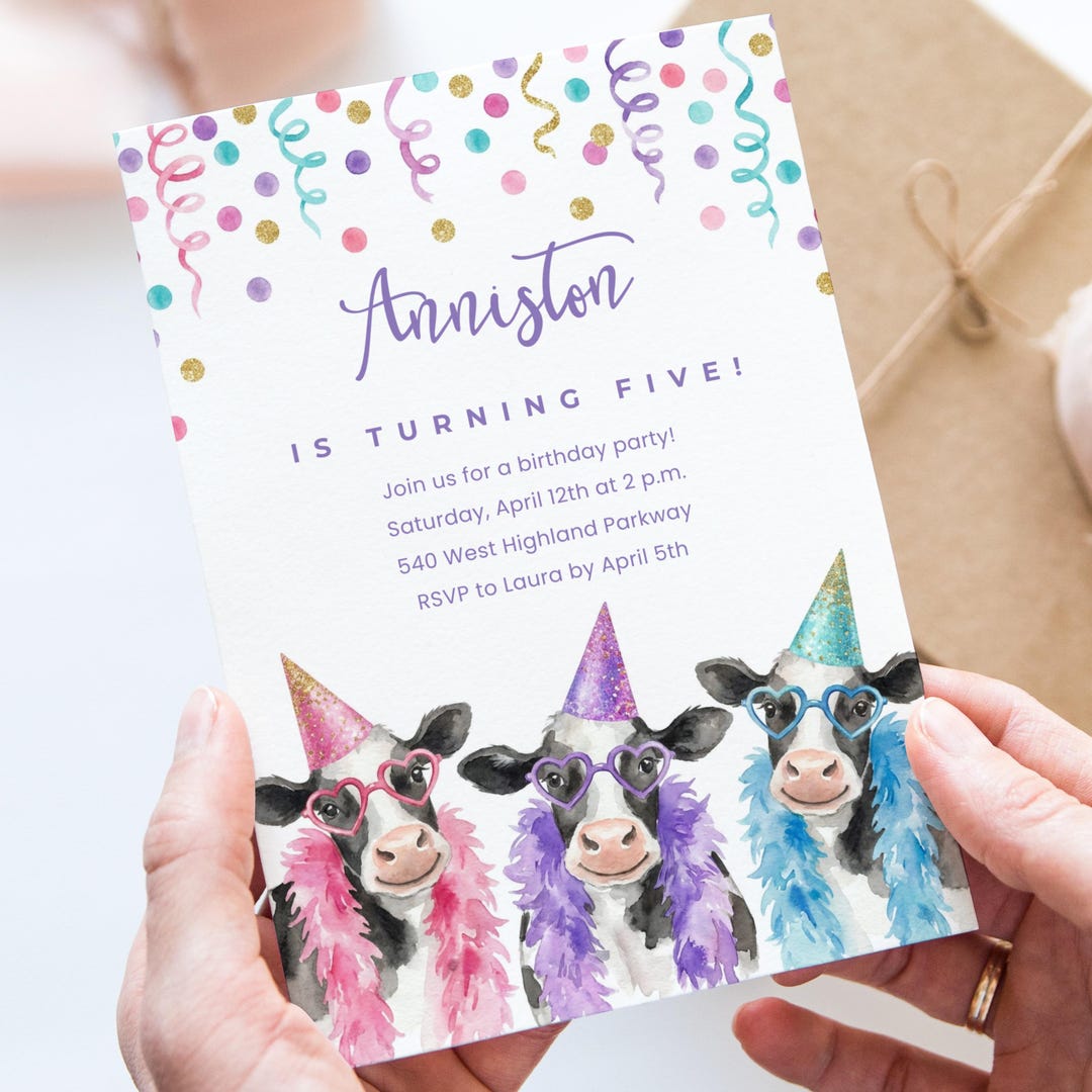 Cow Birthday Invite, Canva Template, Farm Animal Party, Editable ...