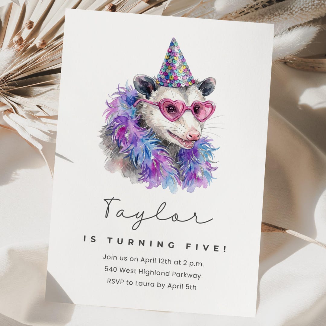 Opossum Birthday Canva Invitation Template, Funny Party Animal Invite ...