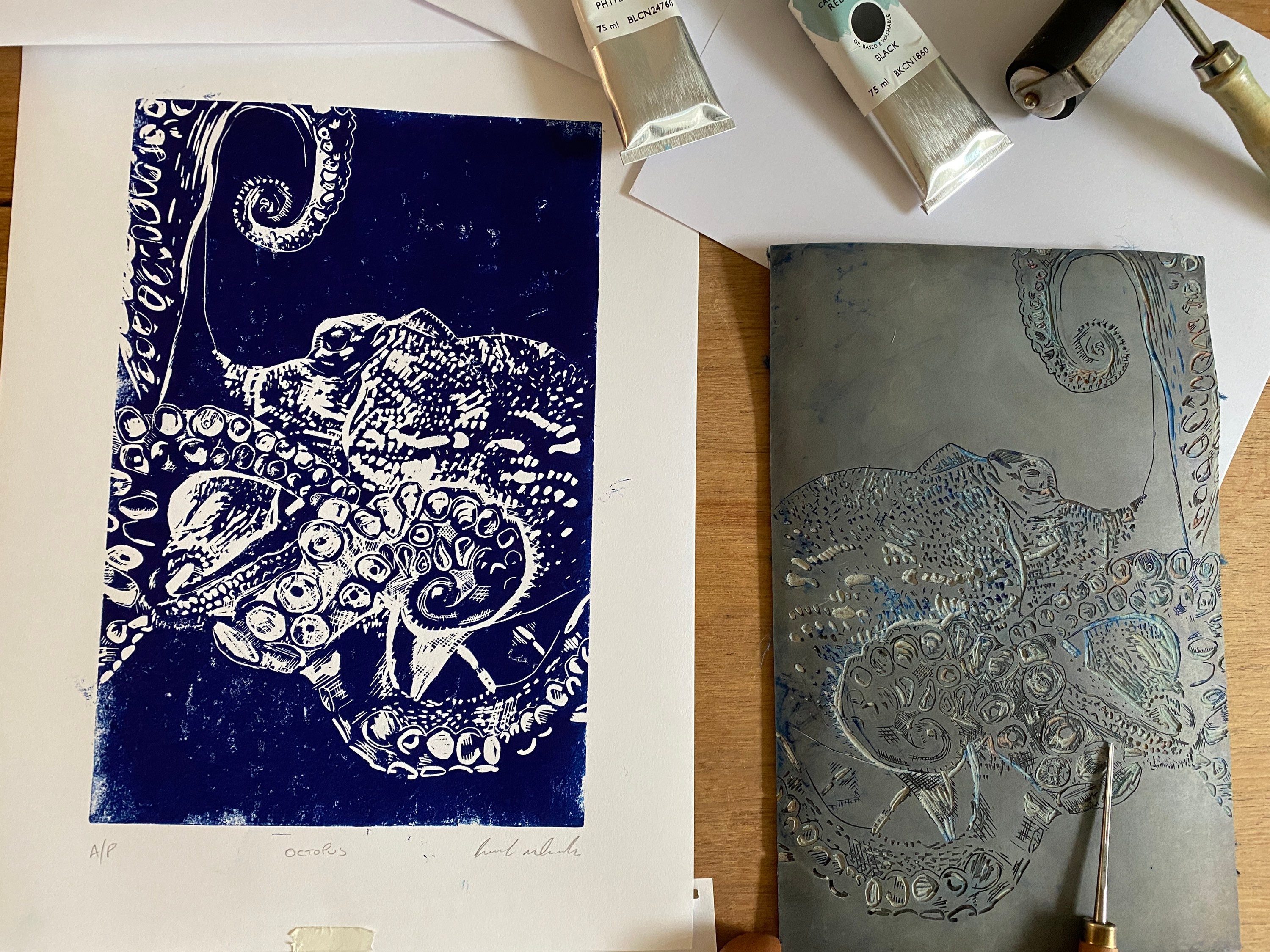 Original octopus Lino print fine art print signed and numbered | Etsy
