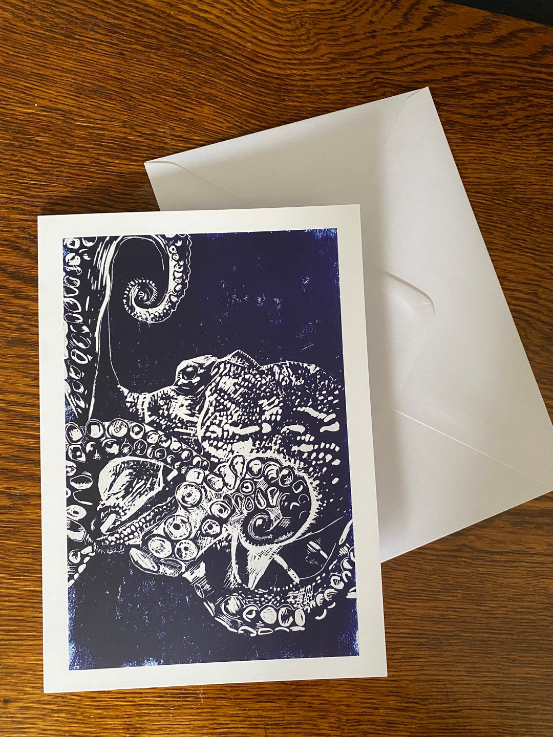 Octopus Greeting Card A5 Fine Art Lino Print Animal Sea Ocean Birthday ...