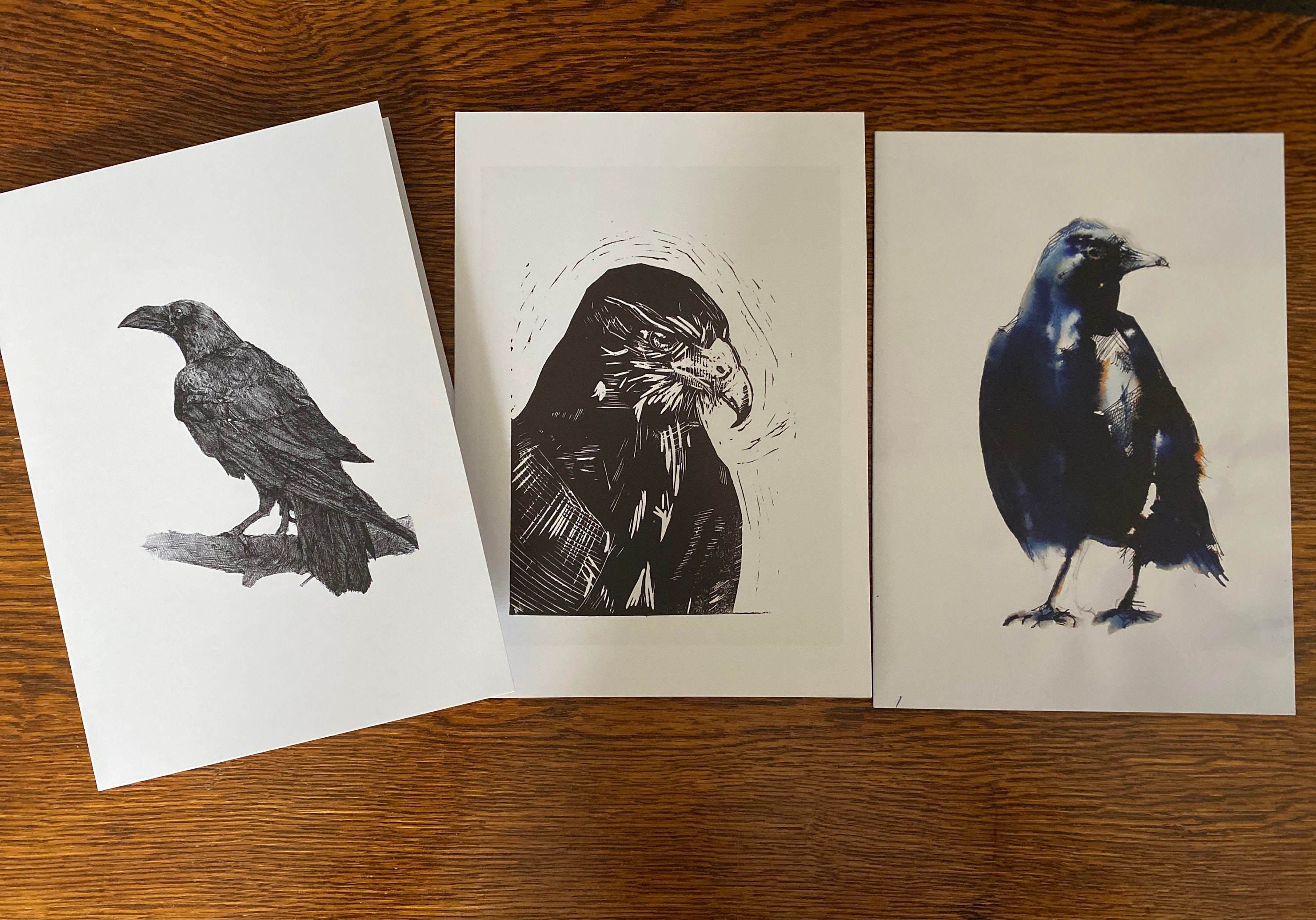 Pack of 3 Crow Greeting Cards with envelopes A5 Fine Art | Etsy
