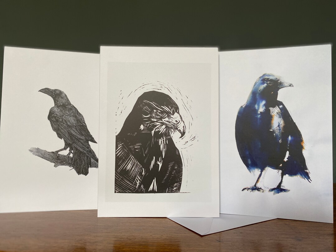 Pack of 3 Crow Greeting Cards with envelopes A5 Fine Art - Etsy.de