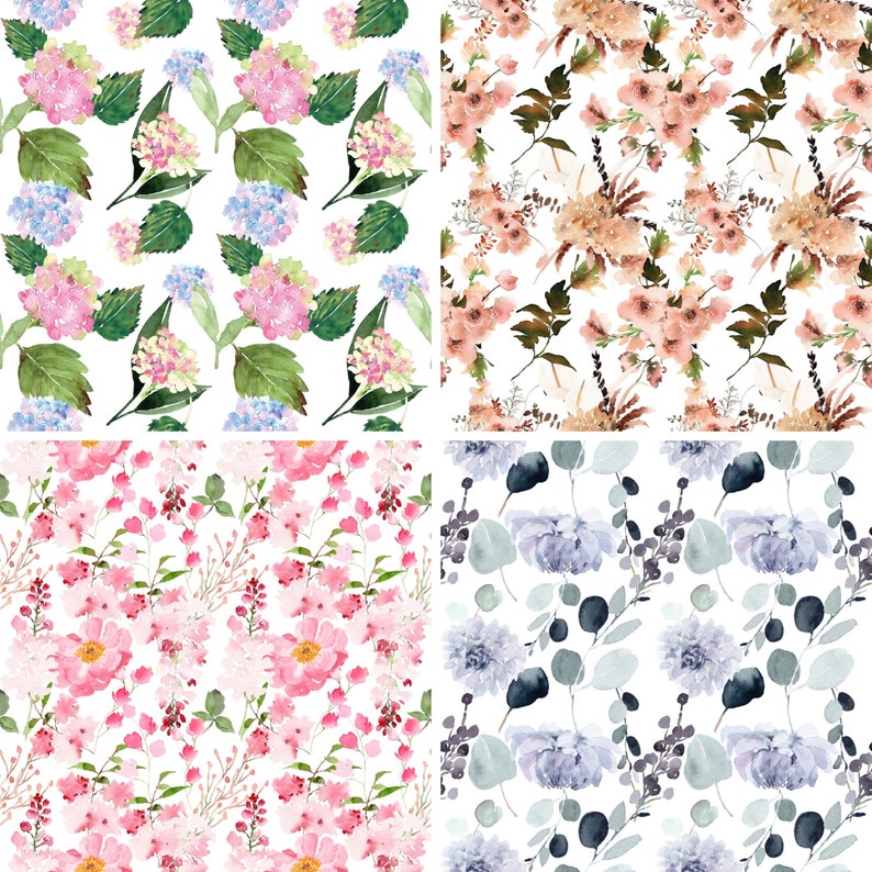 Watercolor Florals Digital Papers - Printable, Seamless, Floral Pattern ...