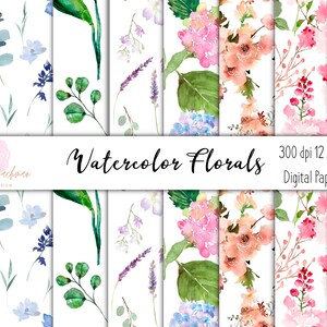 Watercolor Florals Digital Papers Printable Seamless - Etsy