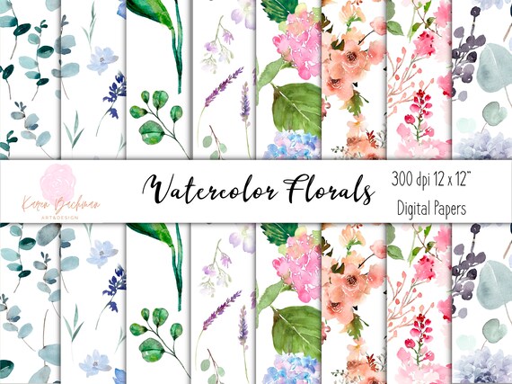 Watercolor Florals Digital Papers Printable Seamless - Etsy