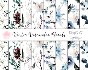 Watercolor Florals Digital Papers - Printable, Seamless, Floral Pattern ...