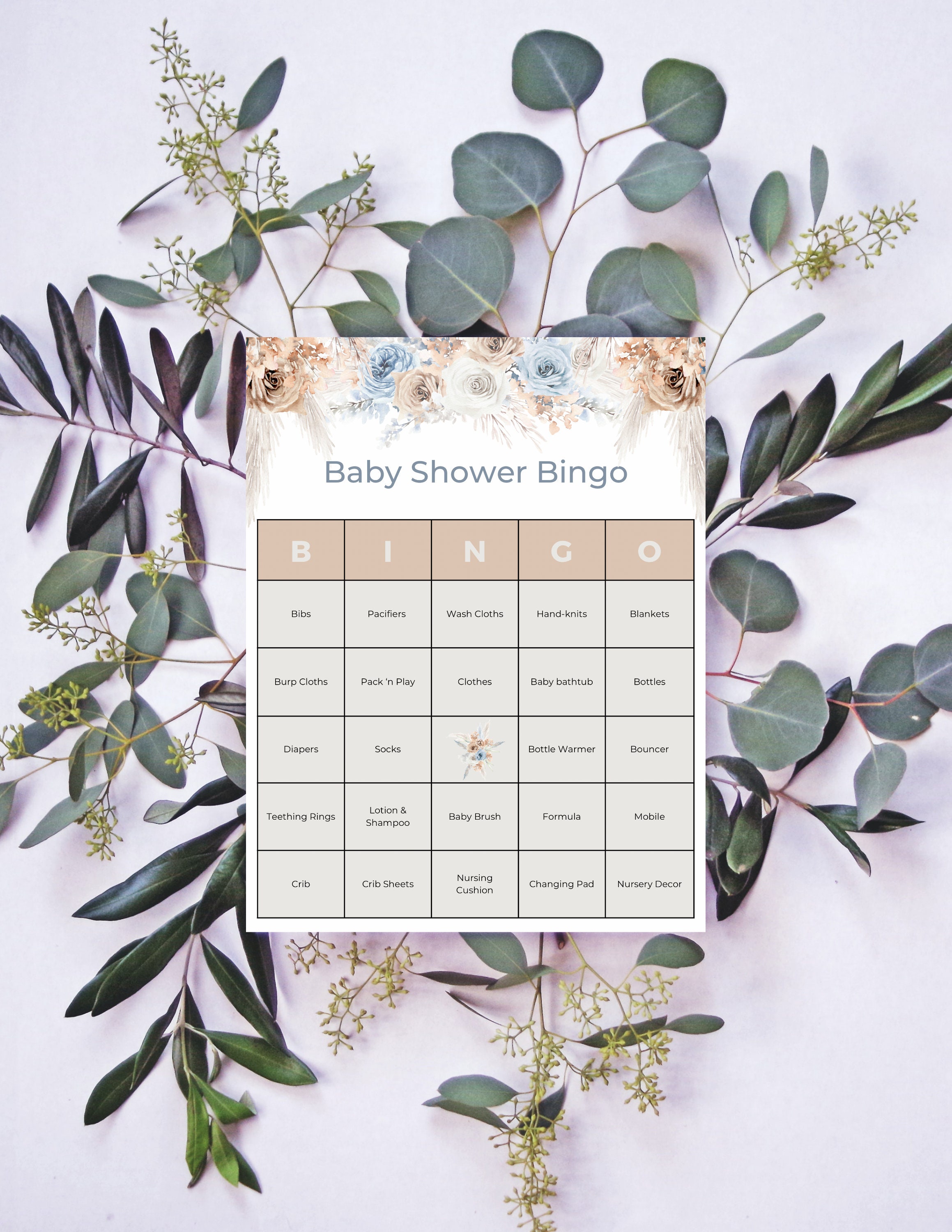 Digital Customizable Watercolor Roses Boho Baby Shower Bingo Game Canva ...
