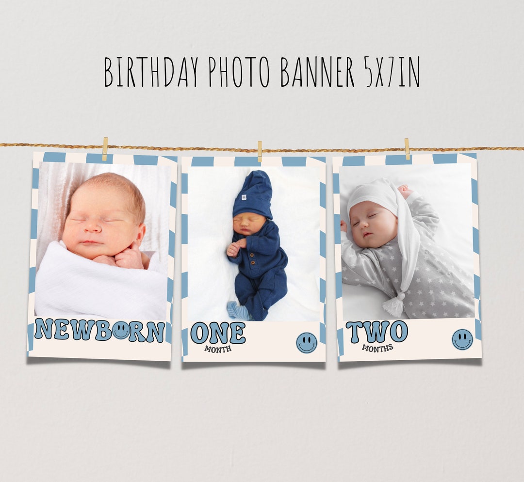 One Happy Dude Monthly Photo Banner, Editable Smile Face 1st Birthday ...