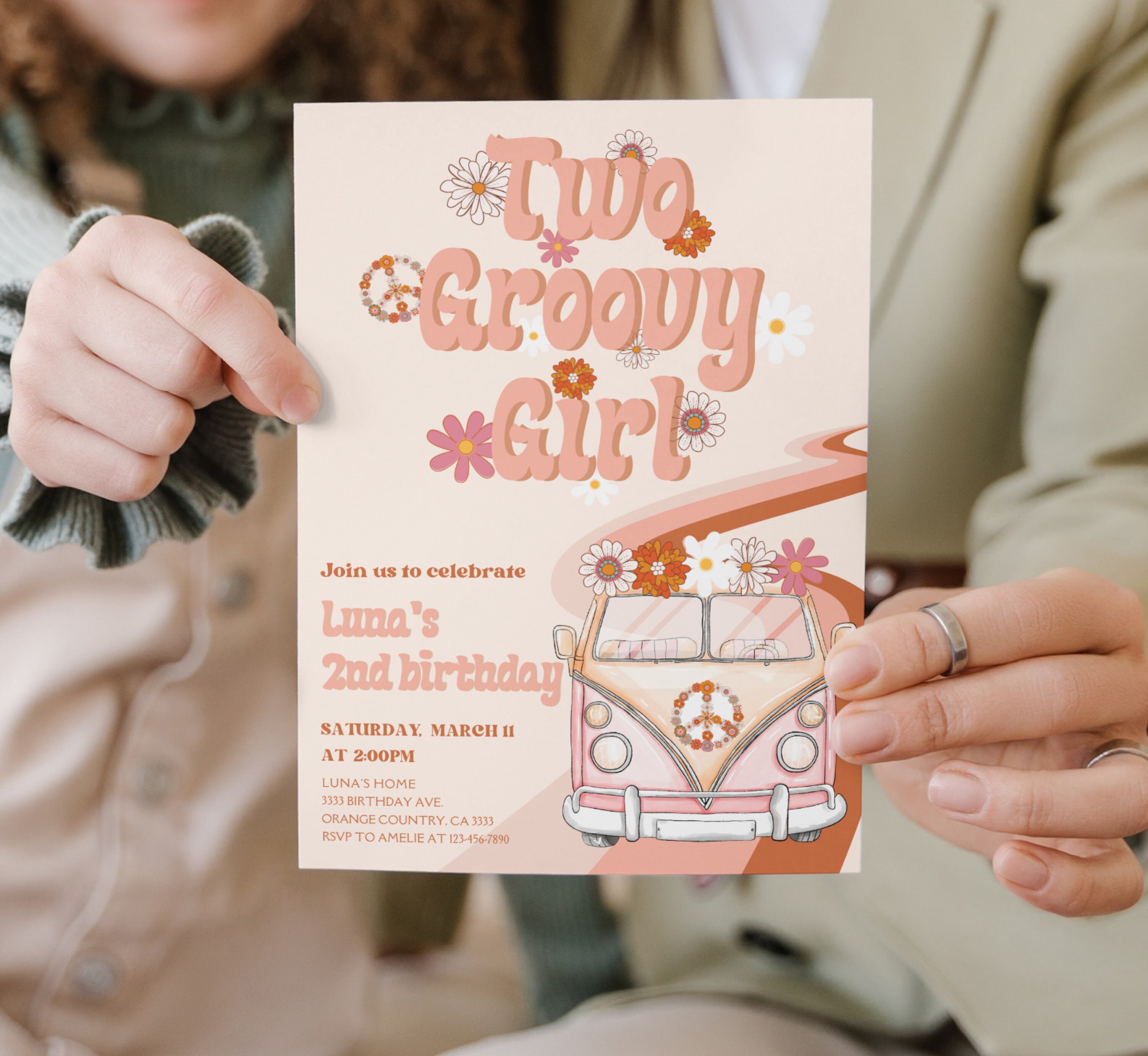 Two Groovy Girl Birthday Invitation Editable Groovy Girl 2nd - Etsy