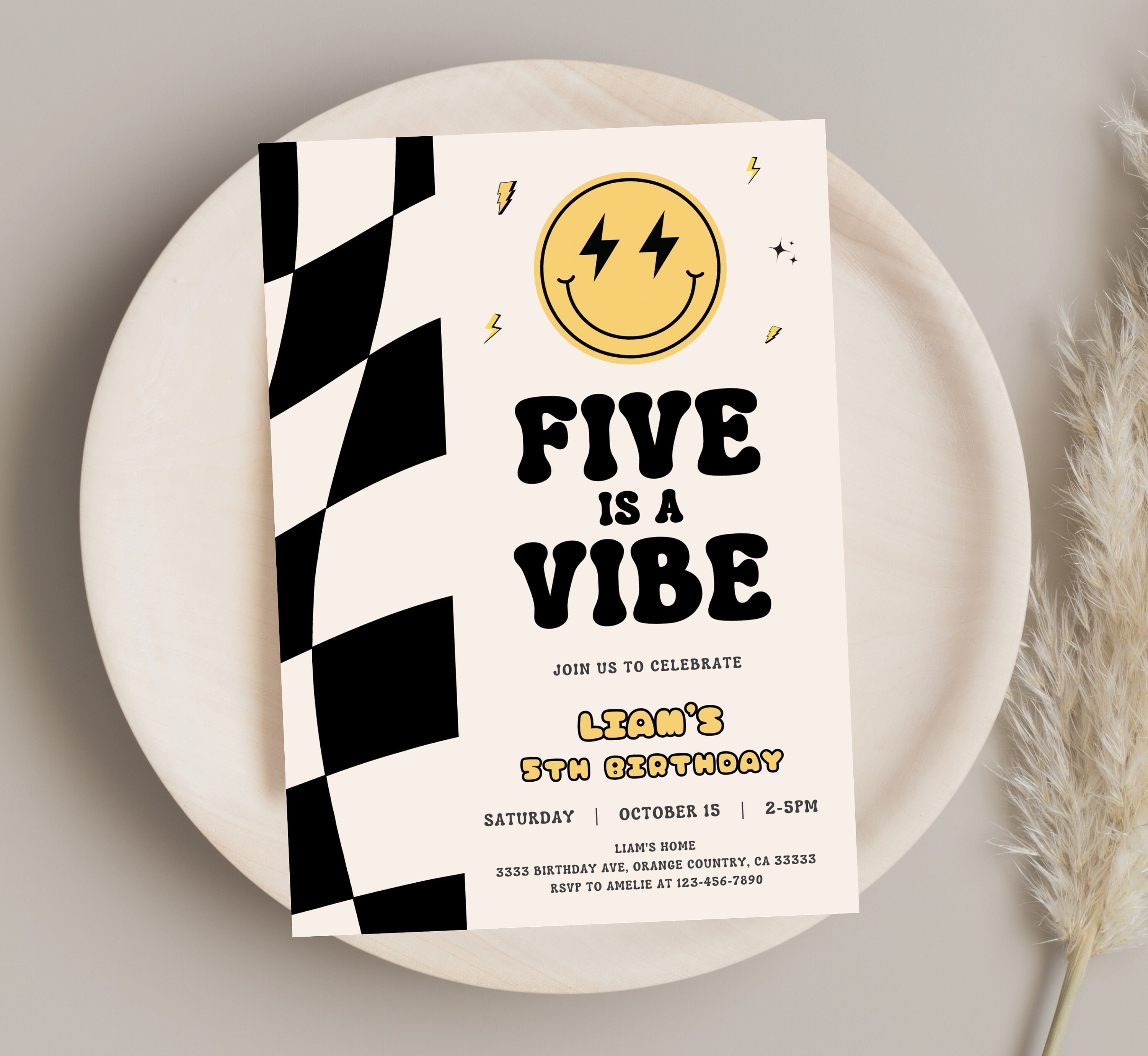 5th Birthday Invitation Five is a Vibe Invitation Editable - Etsy