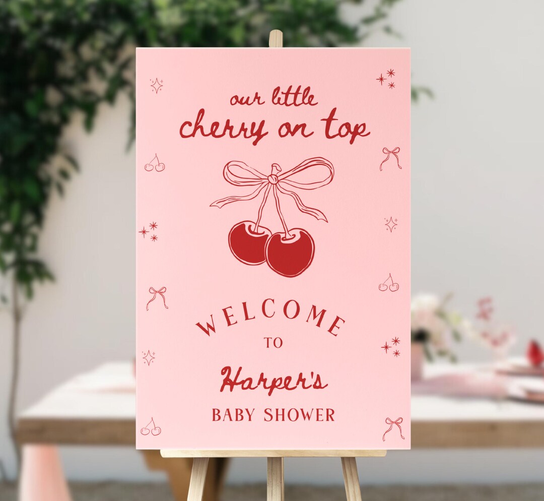 Cherry on Top Baby Shower Welcome Sign Editable Our Little Cherry on ...