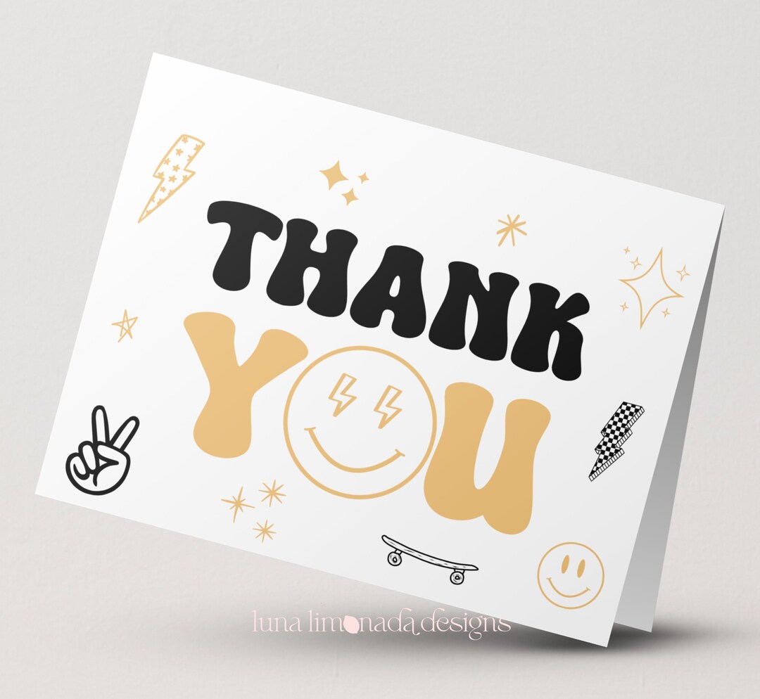 Retro Happy Dude Thank You Card, 1st Birthday (corjl Template) 265 OHD9 ...