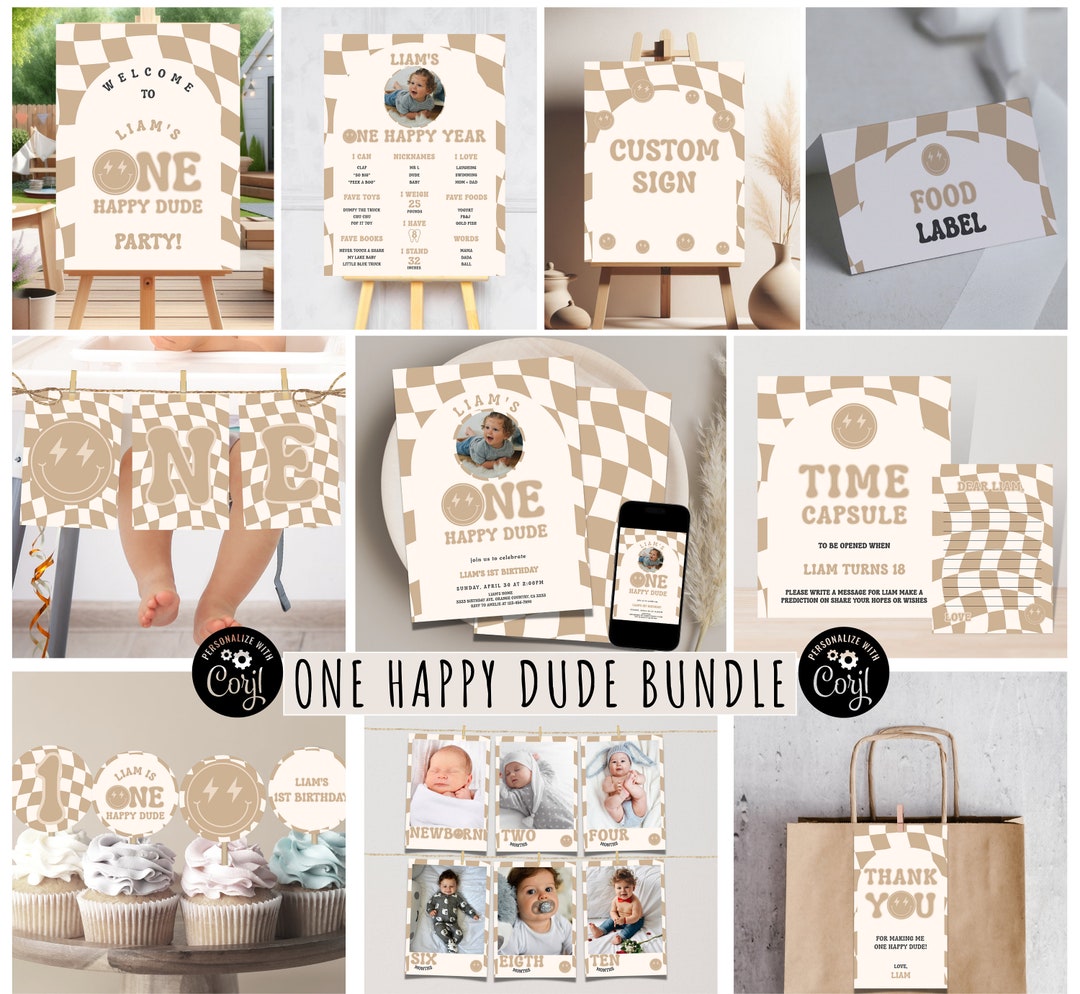 One Happy Dude Birthday Invitation Editable One Happy Dude Bundle One ...