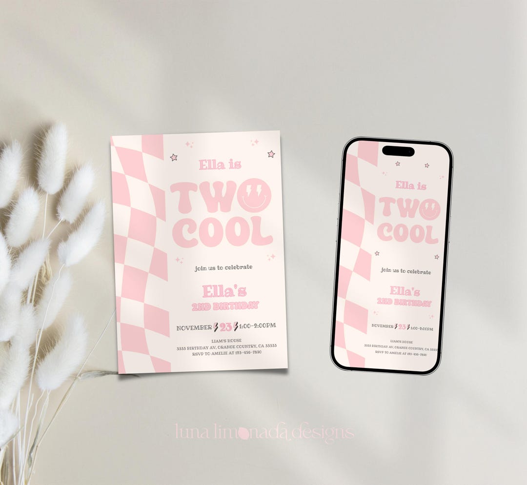 Two Cool Invitation, Girl Two Cool Birthday Invitation, Checkered 2nd ...