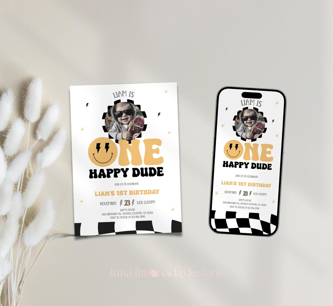 One Happy Dude Photo Birthday Invitation, Happy Dude Text Message ...