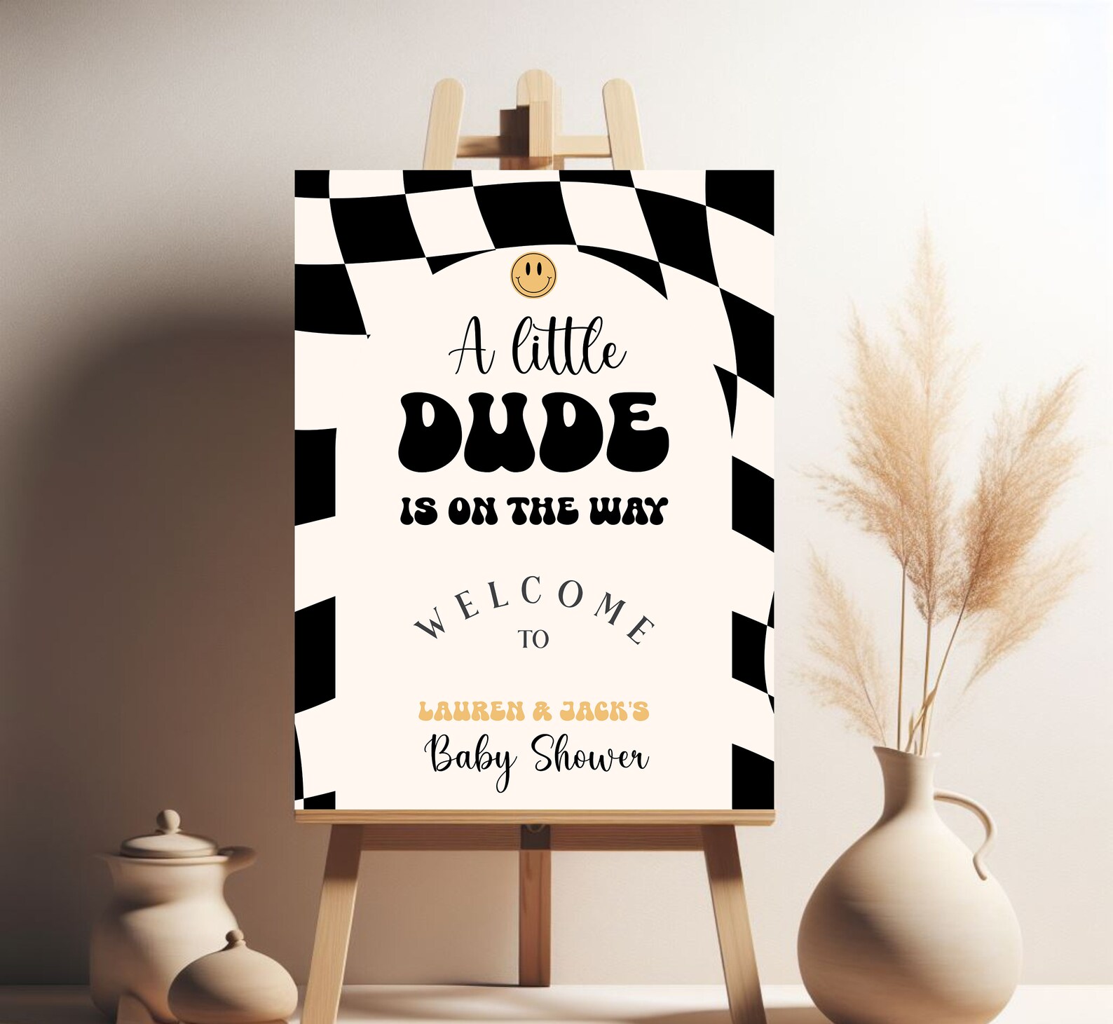 Checkered 'little Dude' Baby Shower Welcome Sign (digital Download) 61 ...