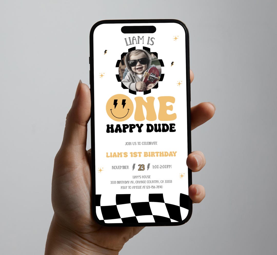 Happy Dude Text Message, Smile Face 1st Birthday Digital Invitation ...