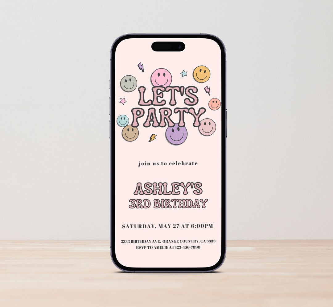 Smiley Face E-invite, Let's Party Birthday Electronic Invitation ...