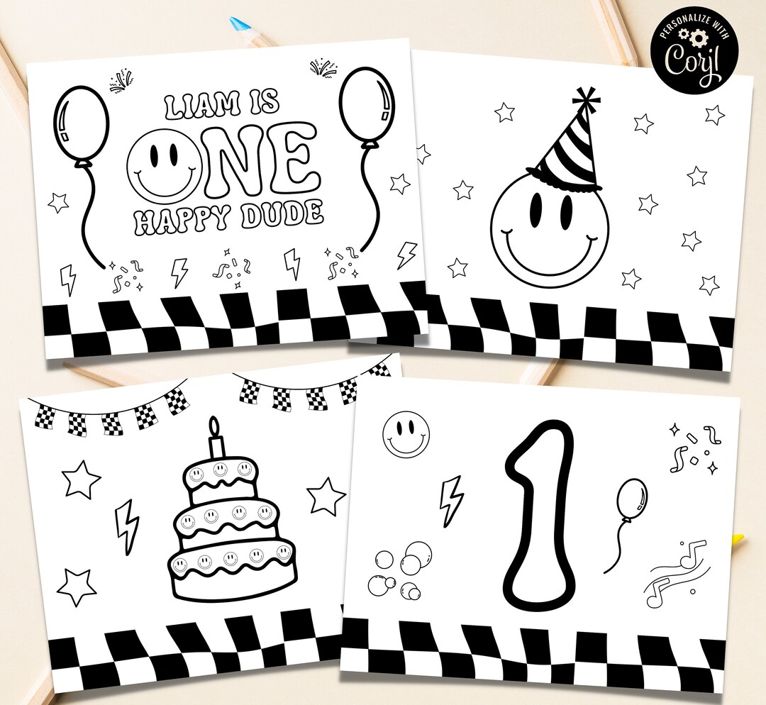 One Happy Dude Birthday Coloring Pages: Editable Printable (corjl) 13 ...