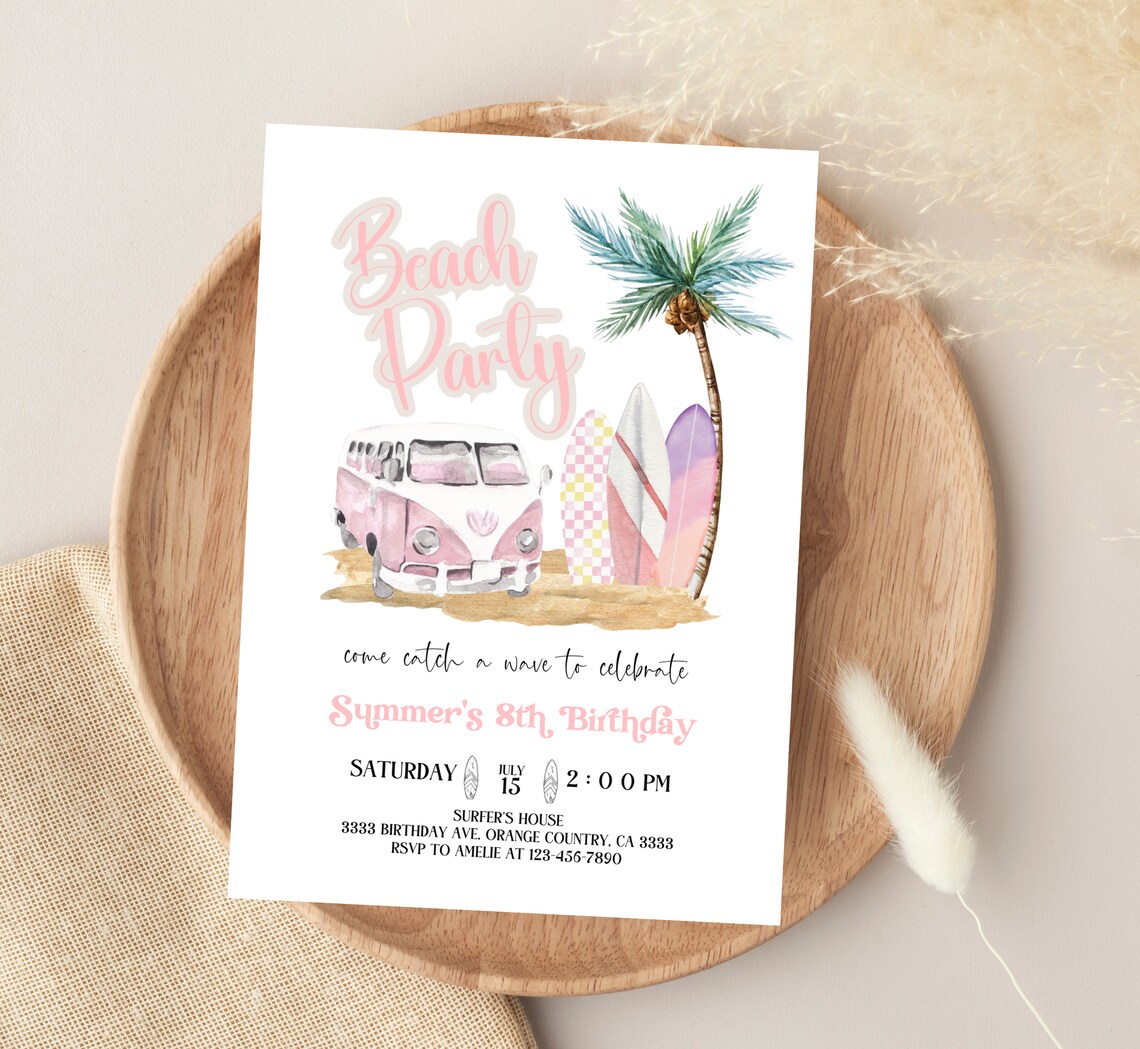 Surf's up Birthday Invitation: Beach Party Theme (editable Printable ...
