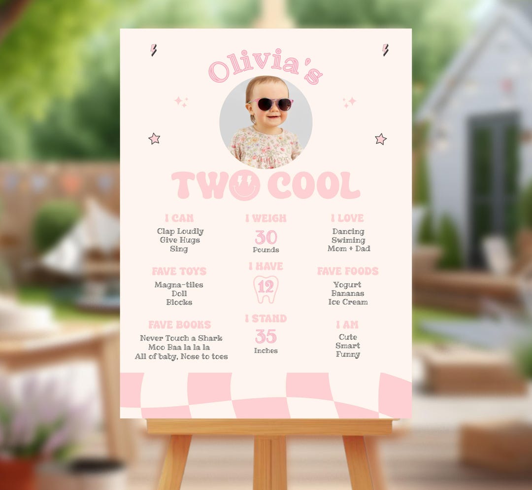 Smile Face Girls 2nd Birthday Milestone Board, Checkered Sign (corjl ...