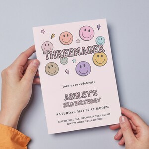 Threenager Birthday Invitation, Girl Smiley 3rd Birthday Invitation ...