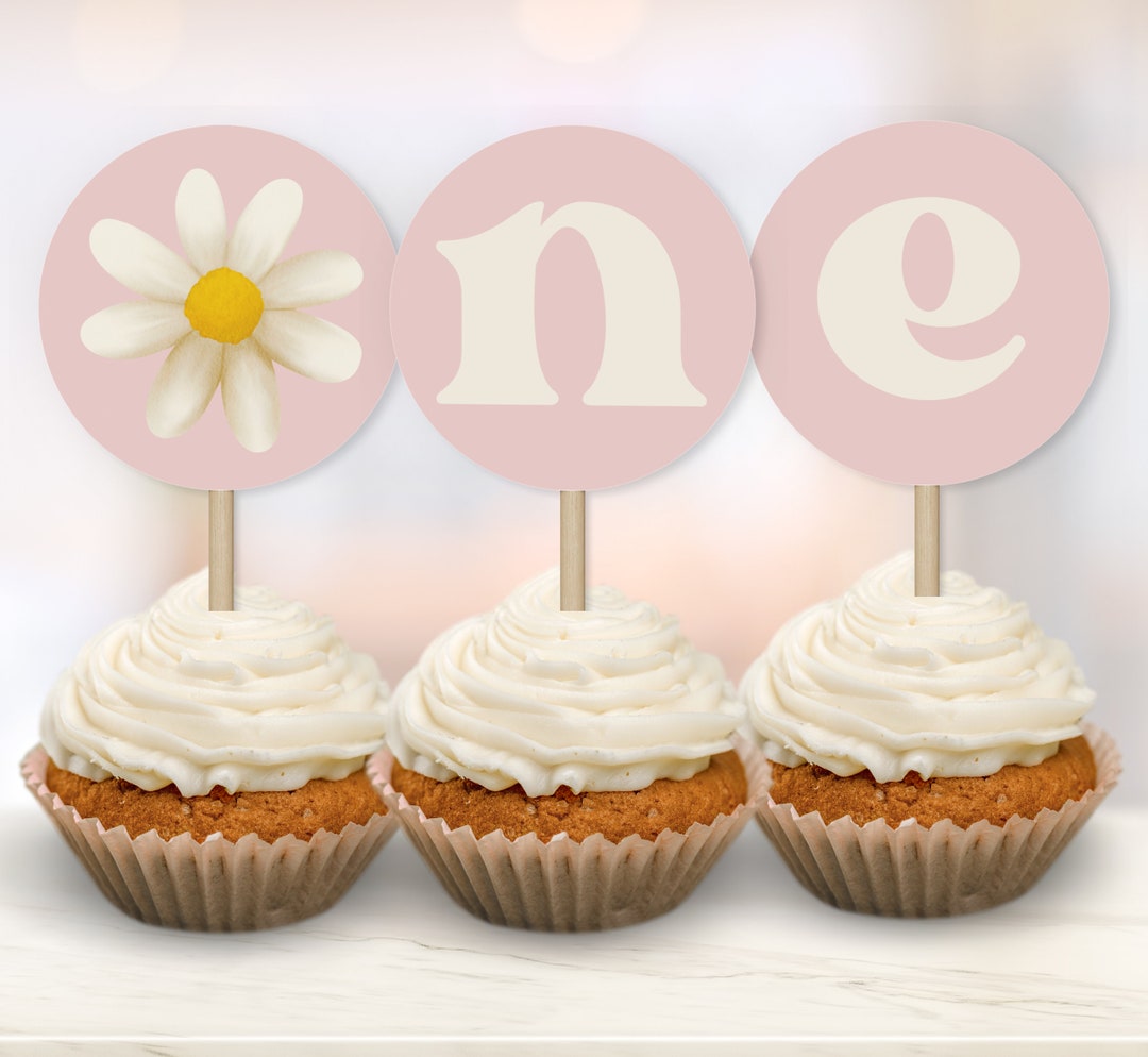 Retro Daisy Cupcake Toppers Daisy One Cupcake Toppers Girl One Birthday ...